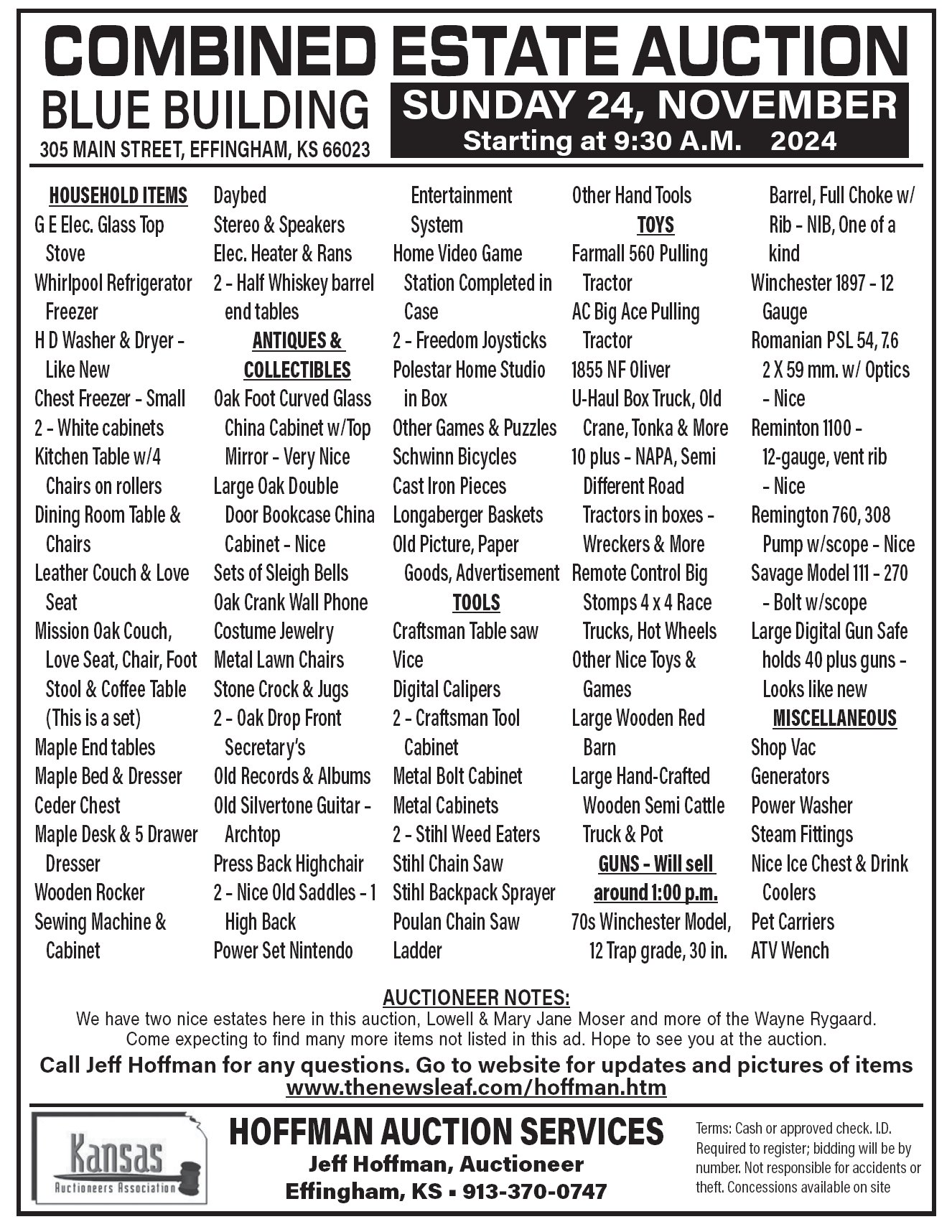 Hoffman Auction Services Jeff Hoffman Auctioneer Effingham Kansas